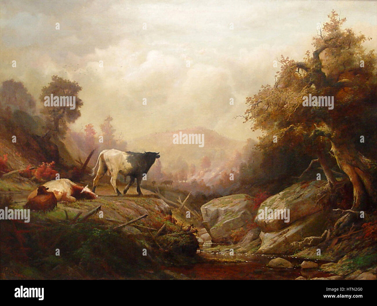 *Landscape with Cattle* by Christopher High Shearer depicts a pastoral ...