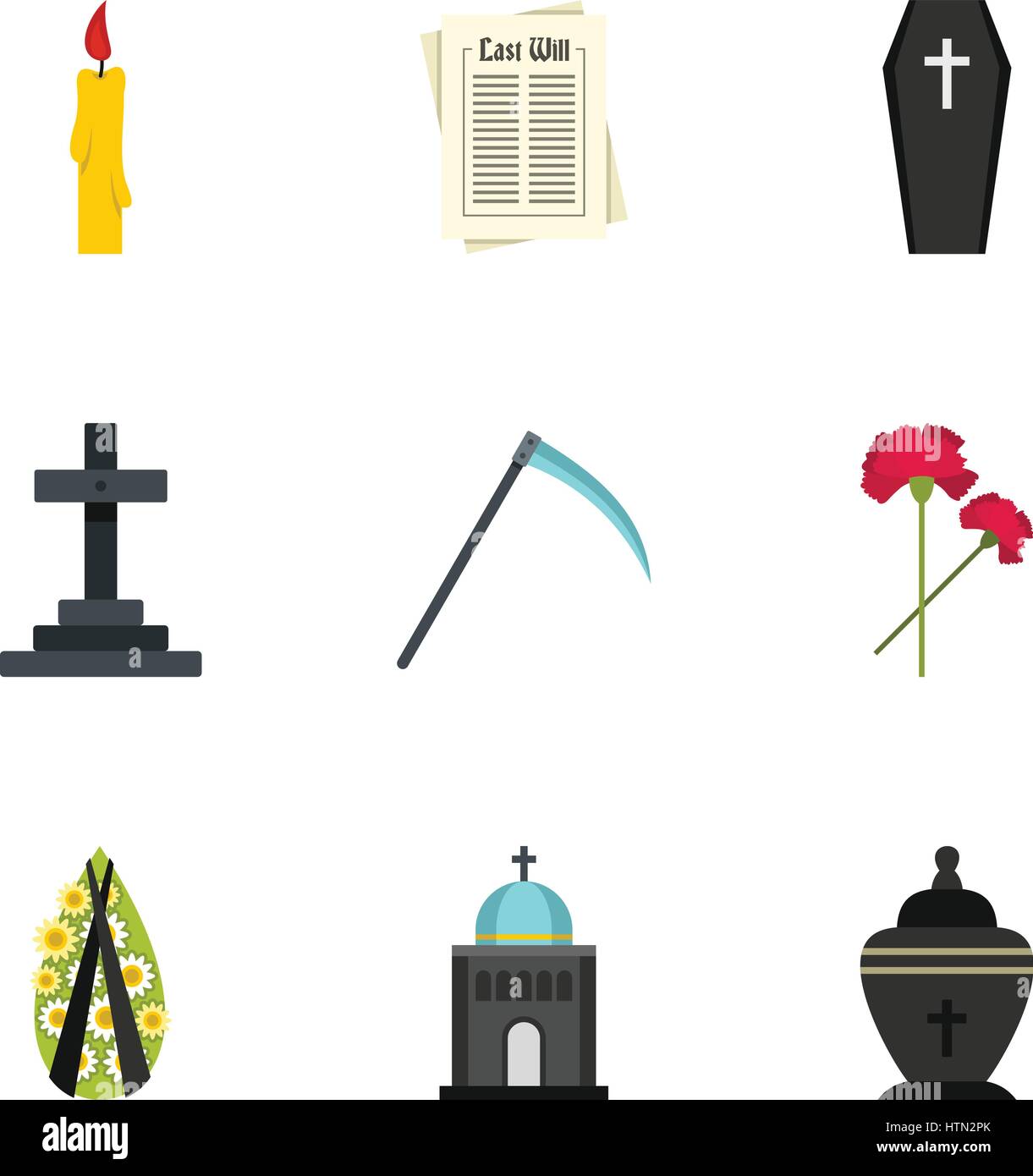 Burial icons set. Flat illustration of 9 burial vector icons for web ...