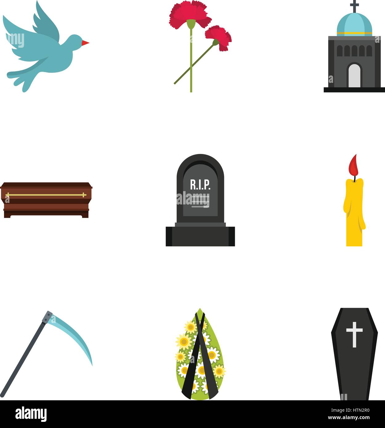 Cemetery icons set. Flat illustration of 9 cemetery vector icons for ...