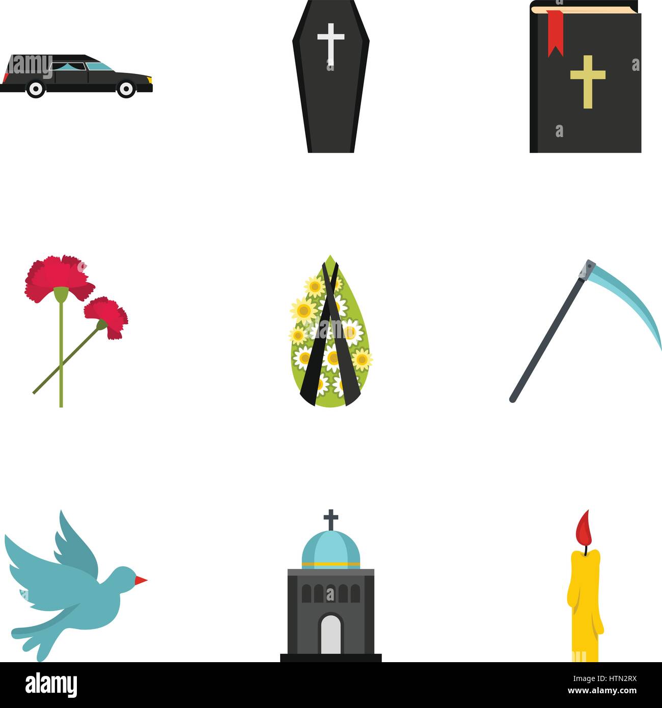 Funeral icons set. Flat illustration of 9 funeral vector icons for web ...