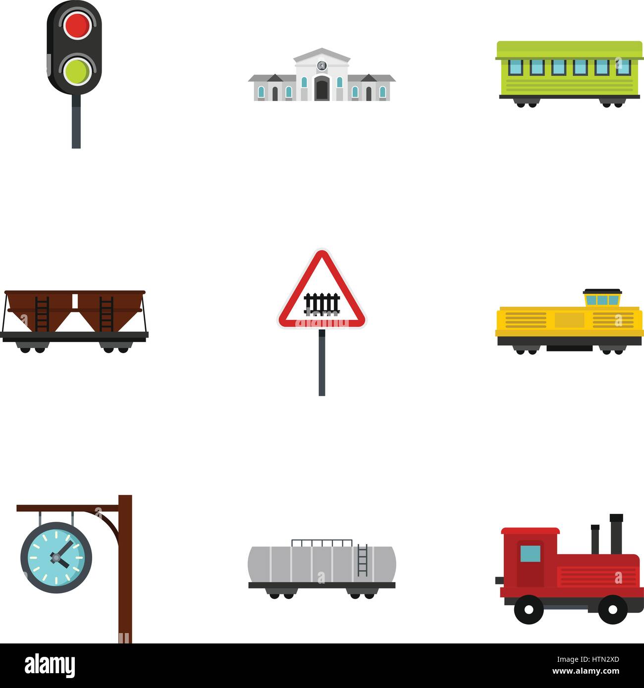 Railway icons set. Flat illustration of 9 railway vector icons for web ...