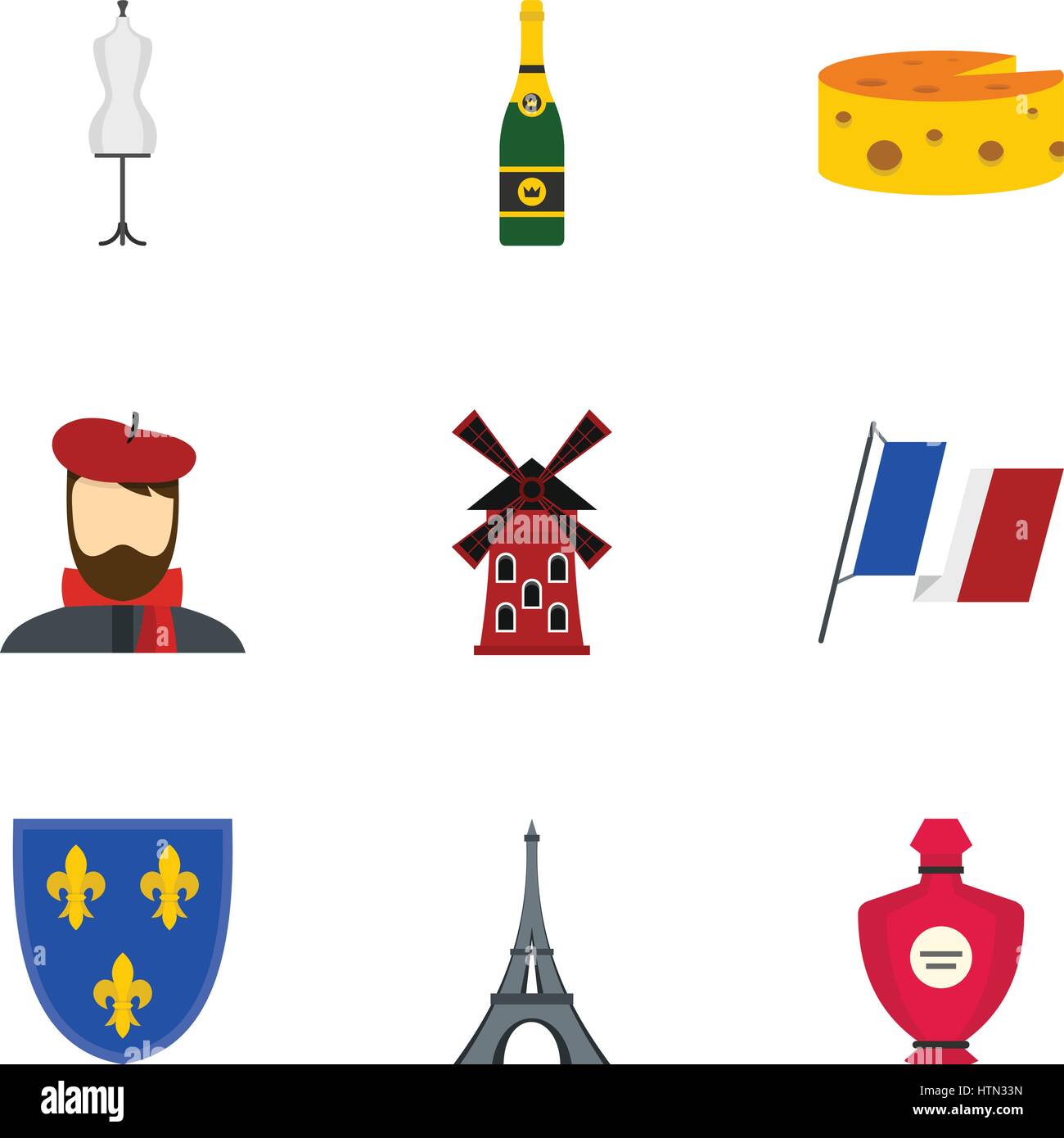 Paris icons set. Flat illustration of 9 Paris vector icons for web ...