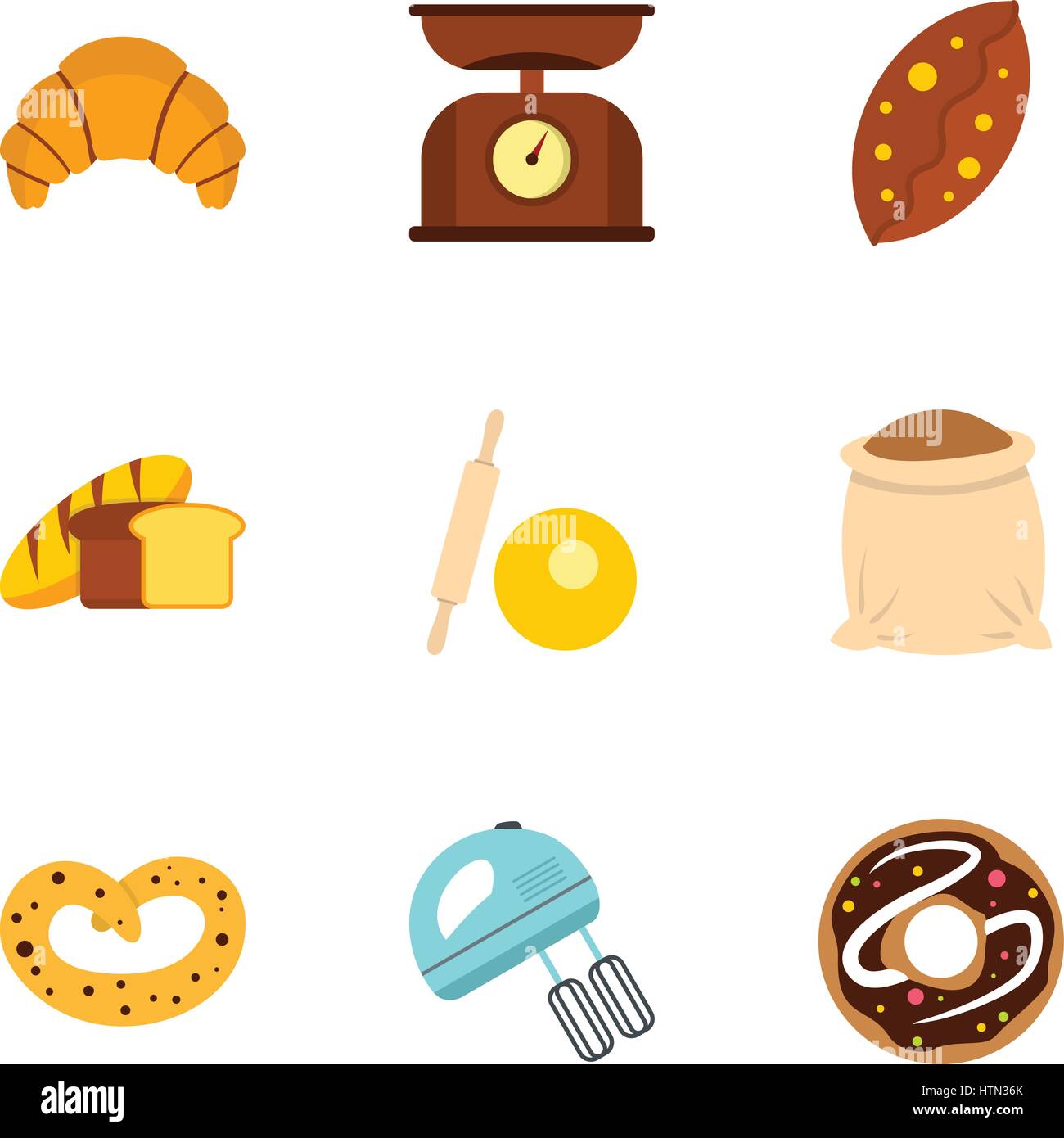 Bakery icons set. Flat illustration of 9 bakery vector icons for web ...