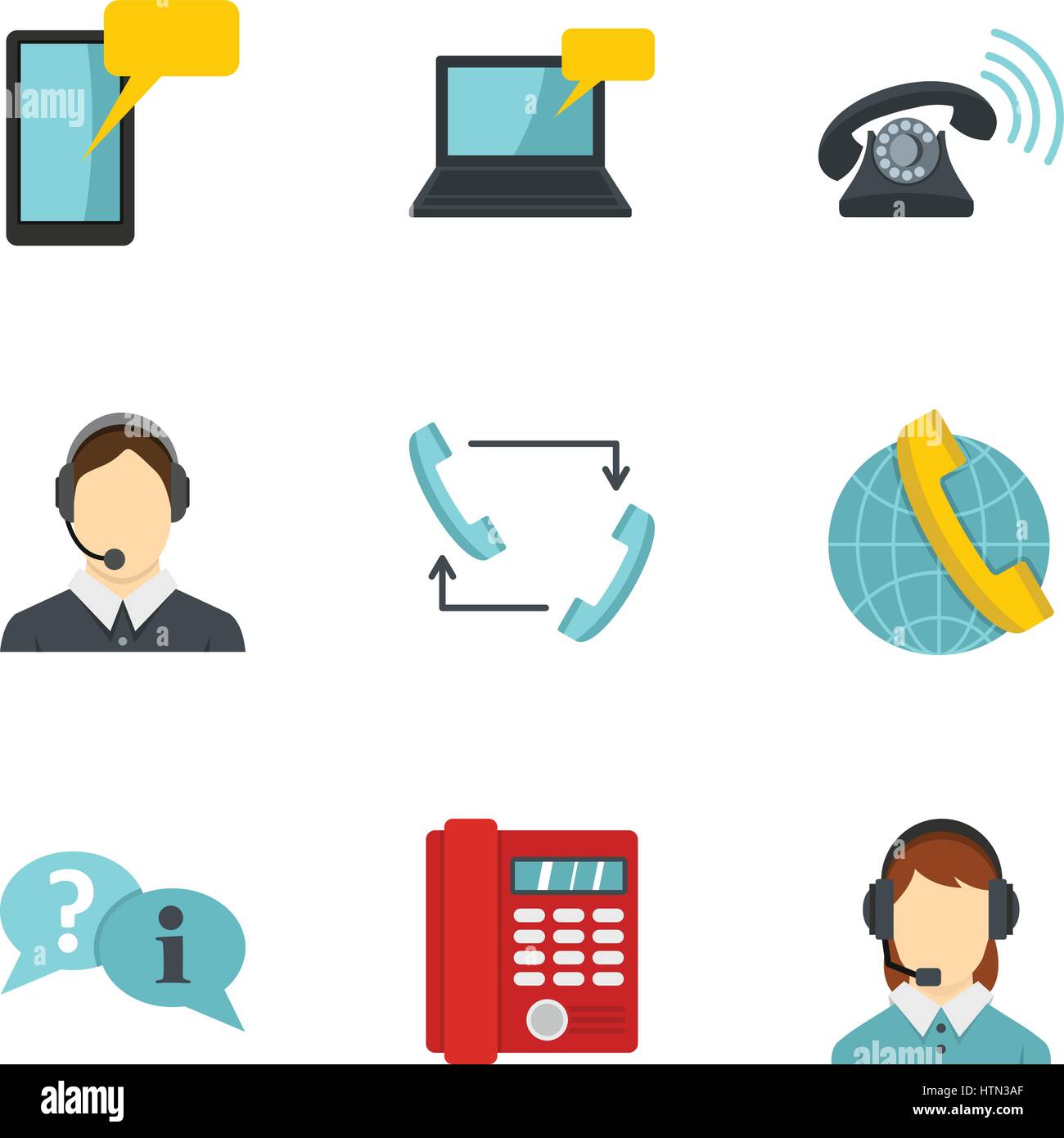 Call center service icons set. Flat illustration of 9 call center ...