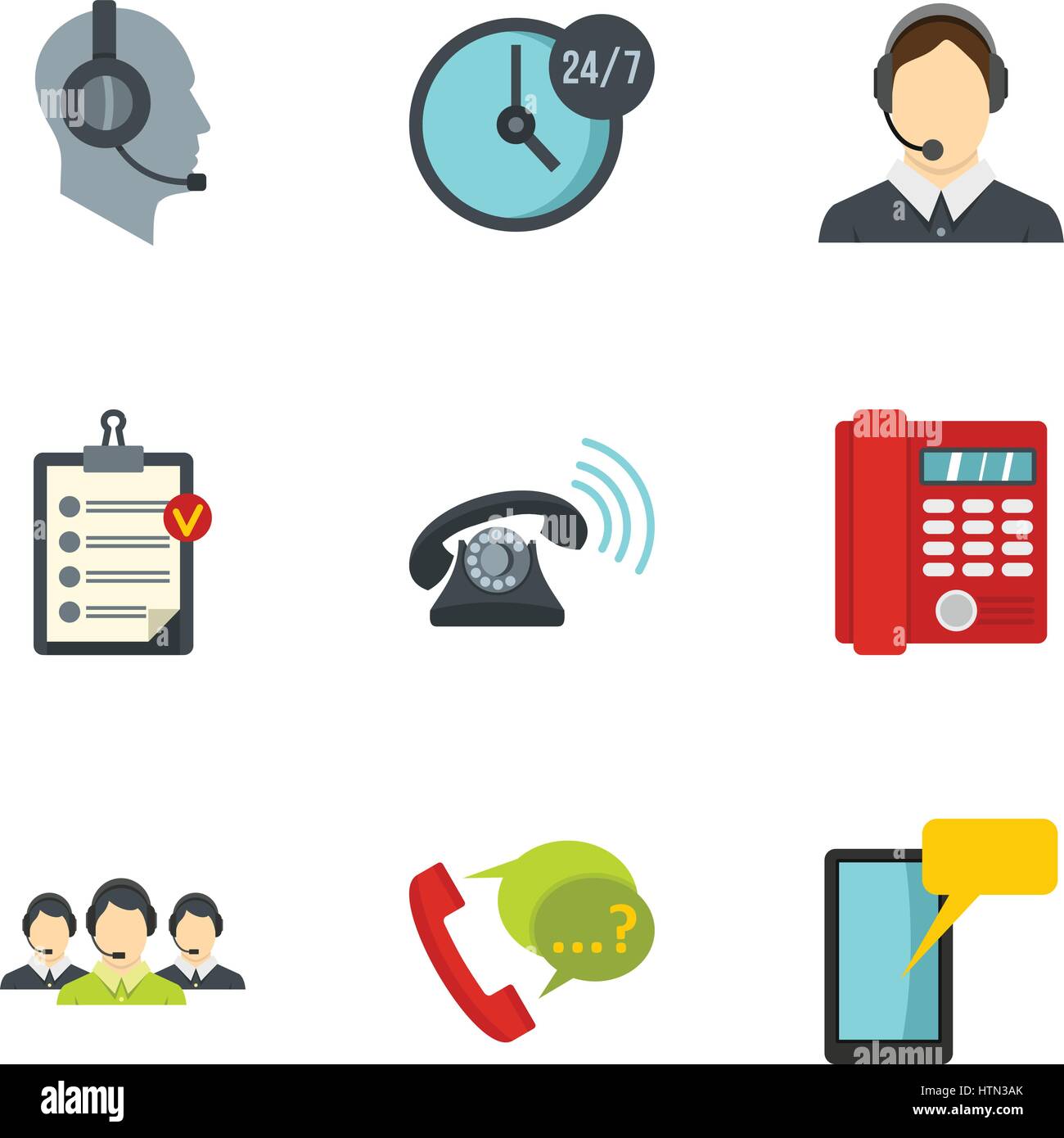 Phone and call center icons set. Flat illustration of 9 phone and call ...