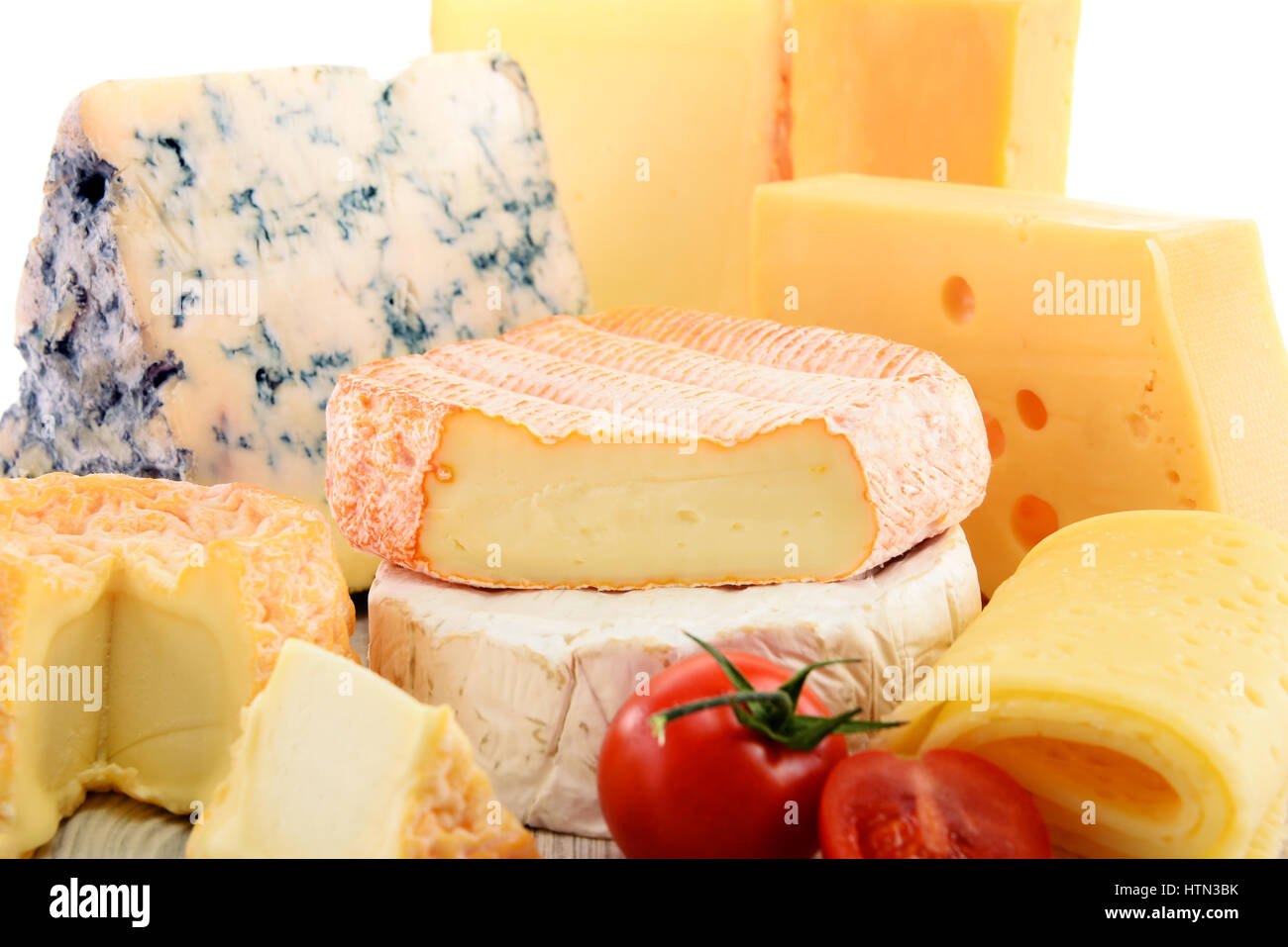 Different sorts of cheese isolated on white background Stock Photo - Alamy