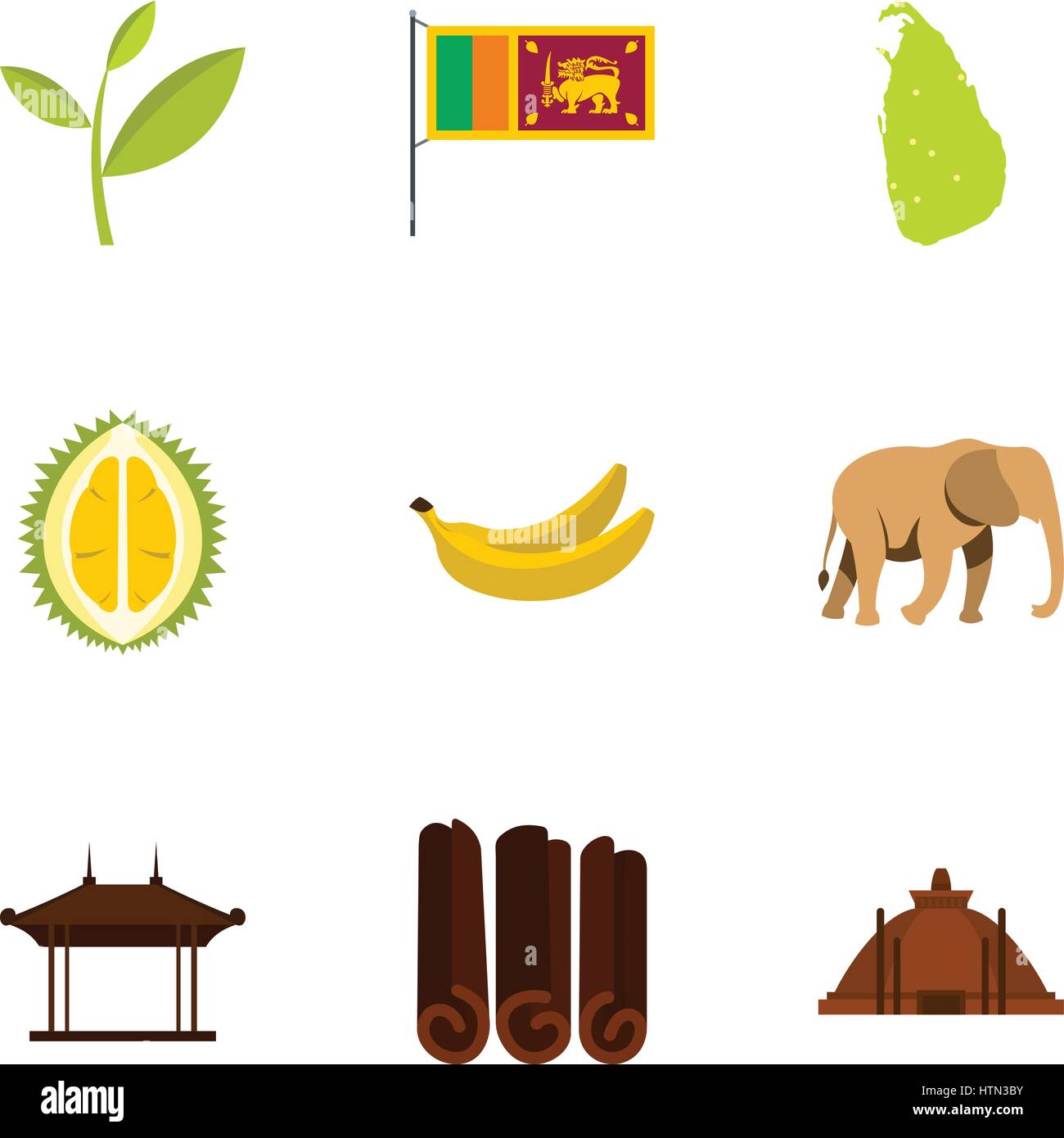 Symbols of Sri Lanka icons set. Flat illustration of 9 symbols of Sri ...