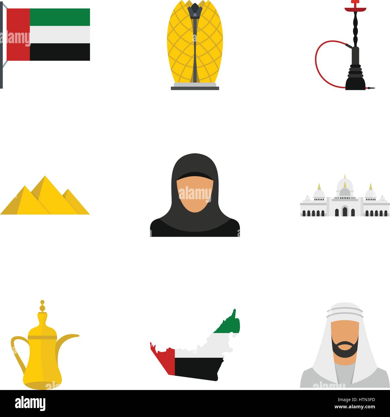 United Arab Emirates icons set. Flat illustration of 9 United Arab ...