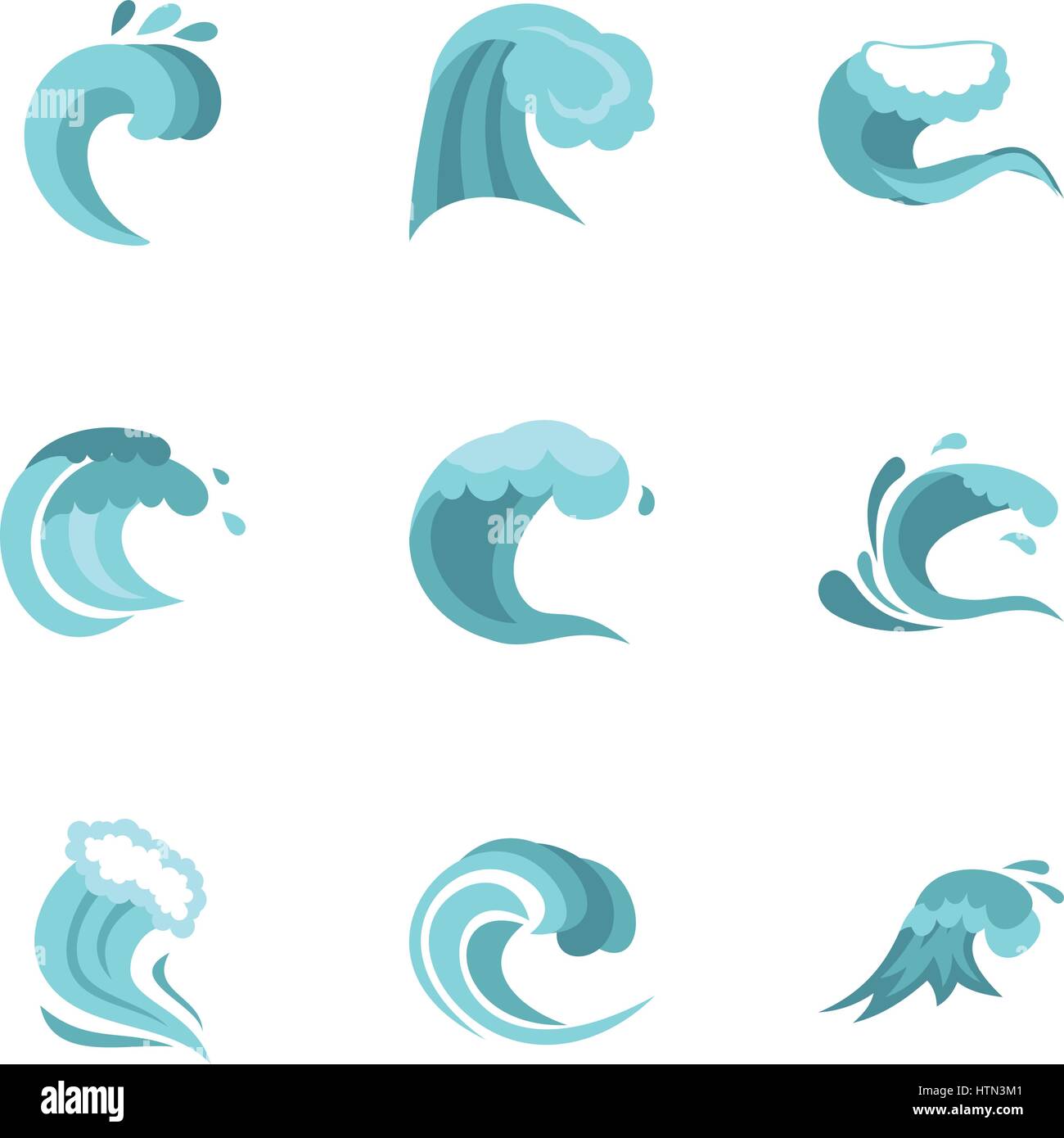 Blue wave icons set. Flat illustration of 9 blue wave vector icons for ...
