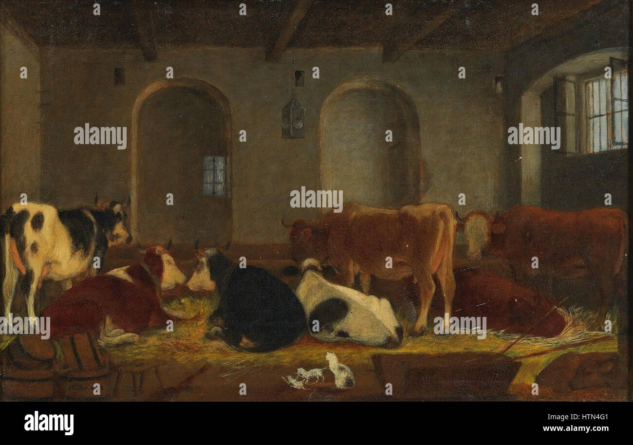 Michael Neder's 'Kuhstall' (Cowshed) from 1873 captures a rural scene ...