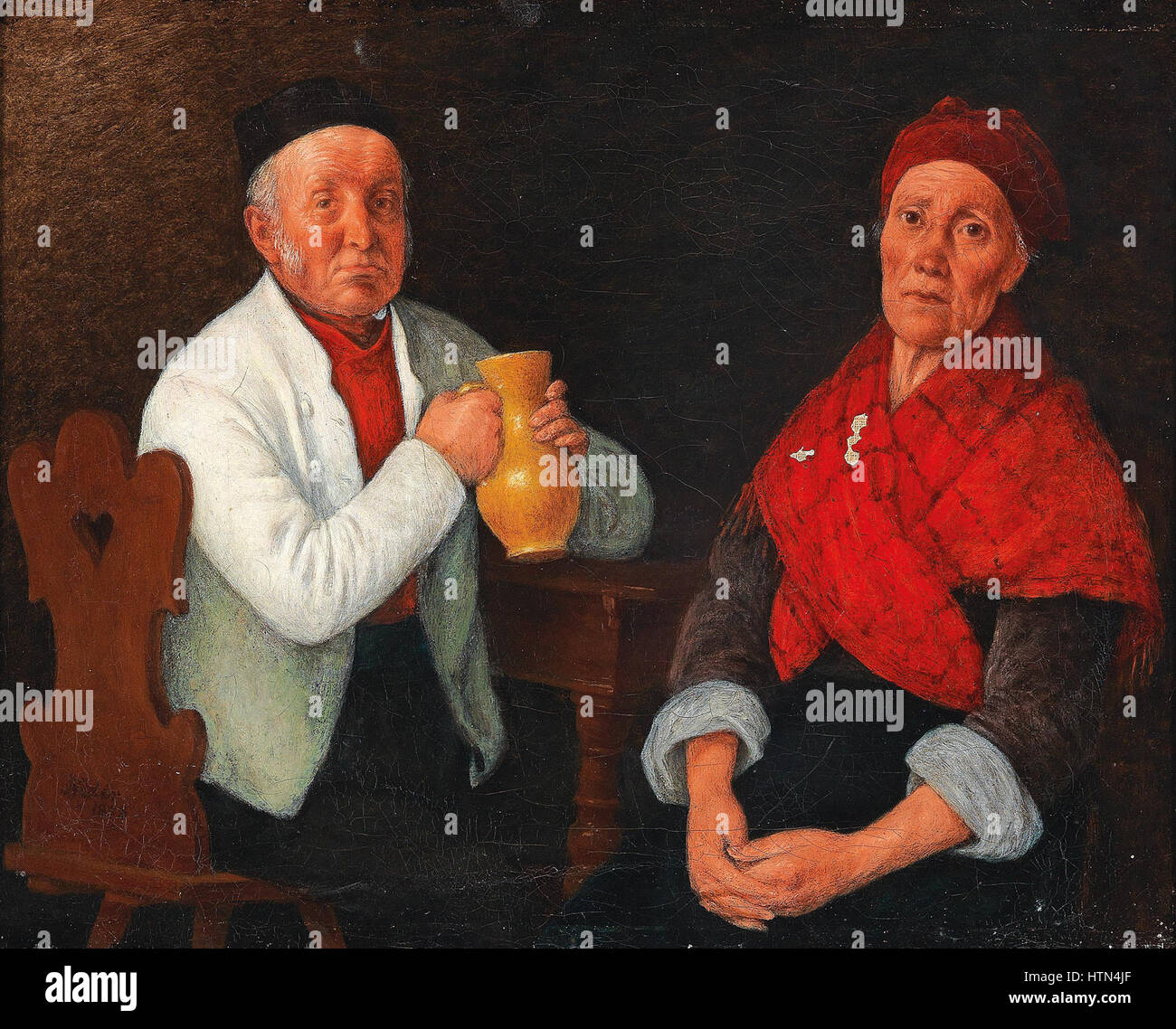 'Sitzendes Paar' by Michael Neder is a 19th-century painting depicting ...