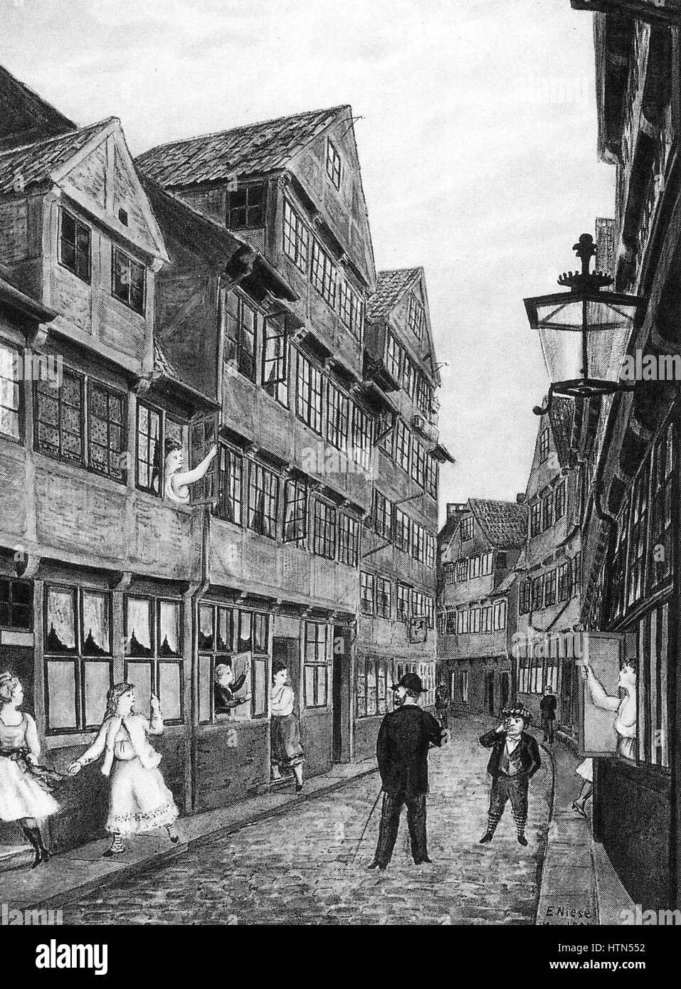 The piece 'Niese Im Speckgang' portrays a traditional German village ...