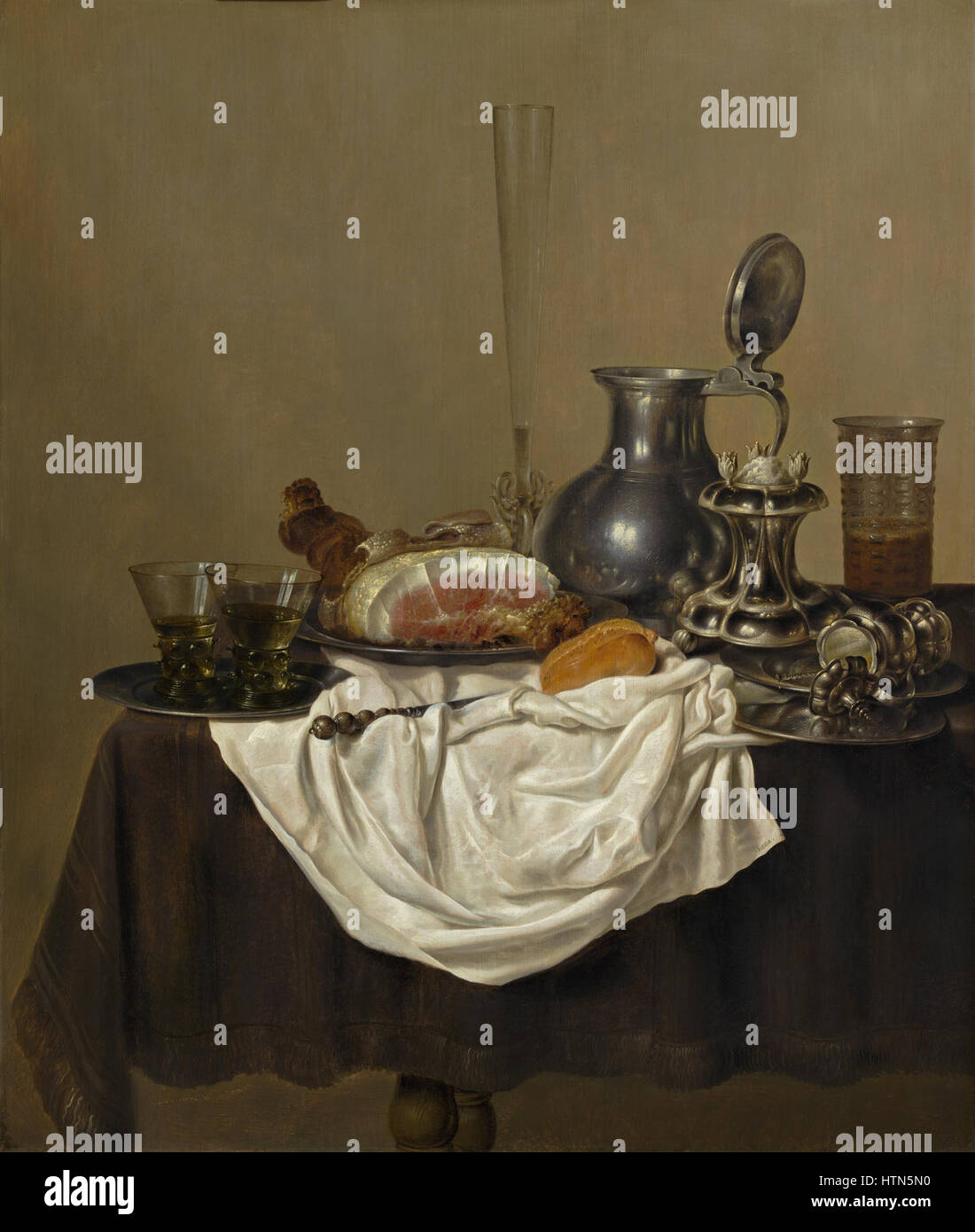'Still Life with Ham' depicts a detailed and realistic arrangement of ...