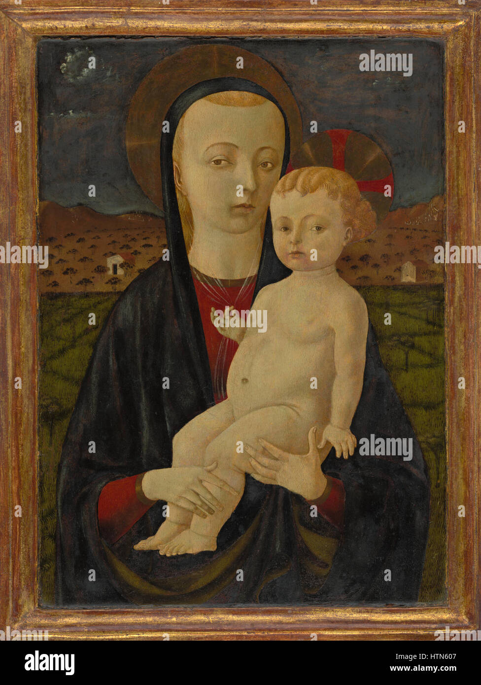 This depiction of the Madonna and Child reflects the traditional Christian theme of the Virgin ...