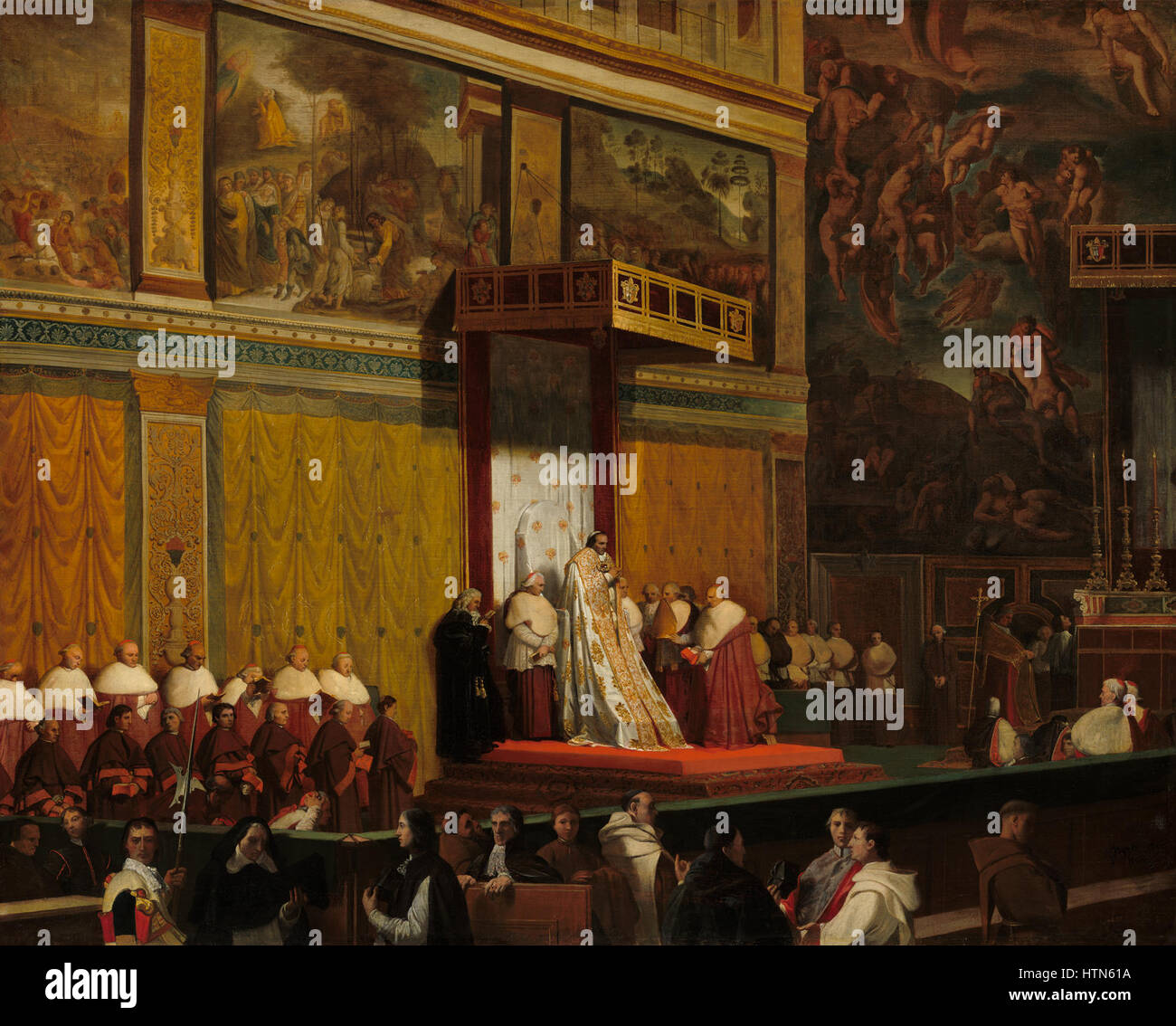 This artwork depicts Pope Pius VII in the Sistine Chapel, highlighting ...