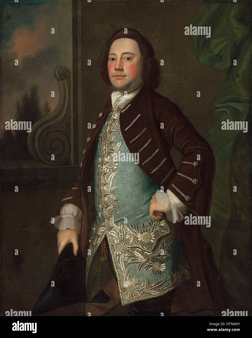 This portrait captures a distinguished gentleman from the 18th century ...