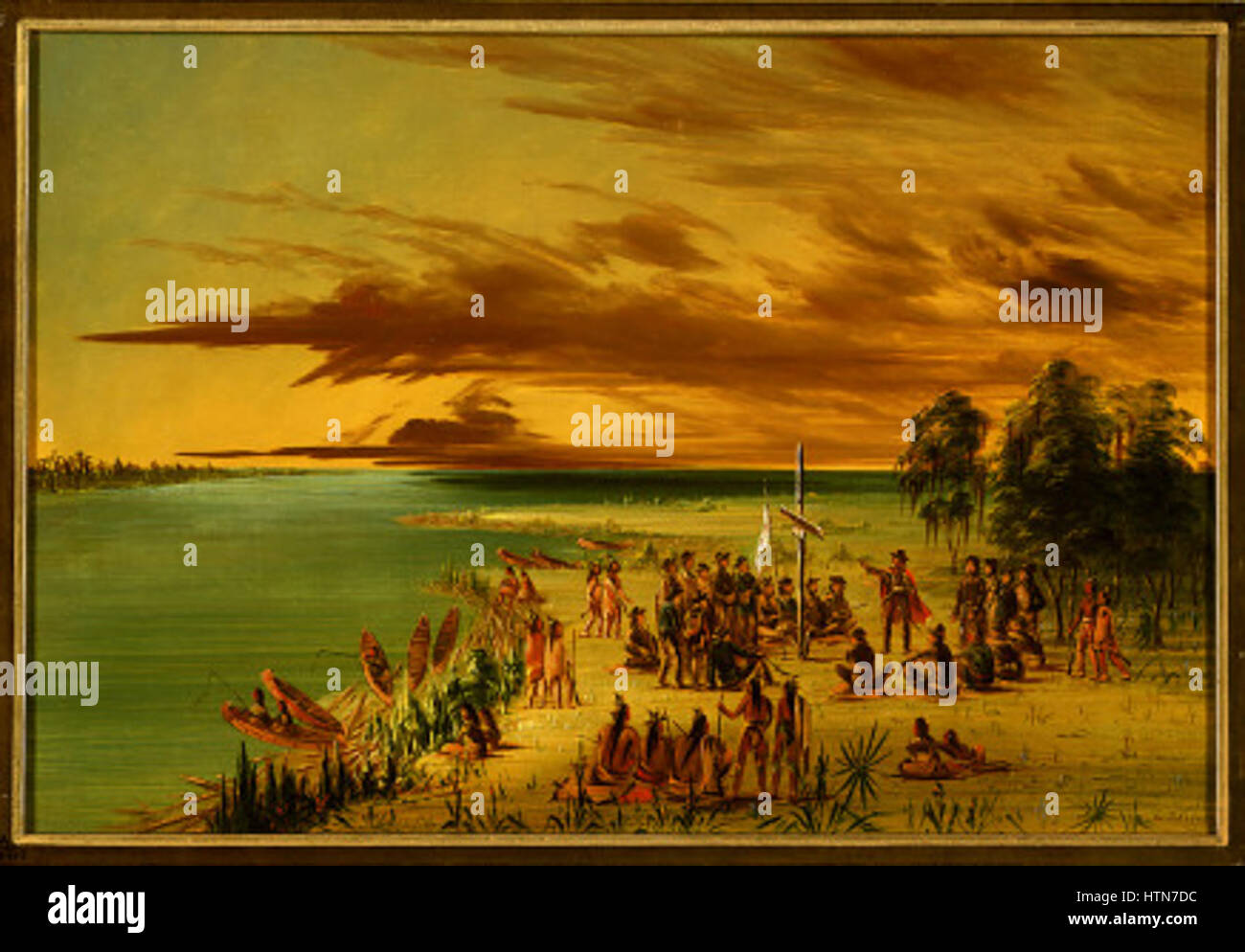 This painting depicts the moment when French explorer René-Robert ...