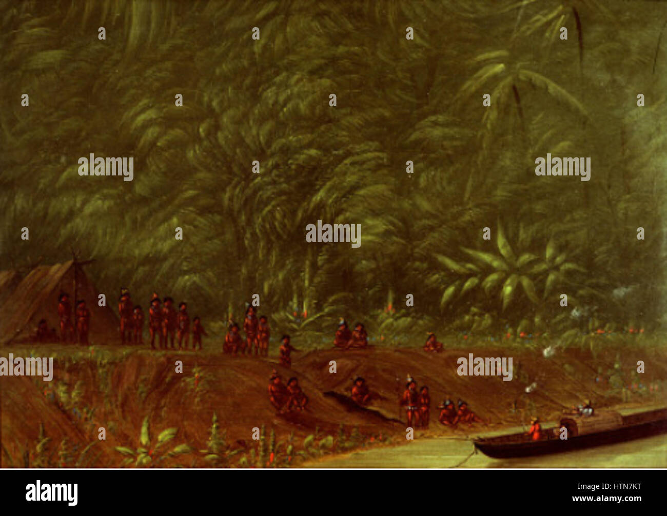 The sketch depicts a Mura encampment with a boat in the foreground ...