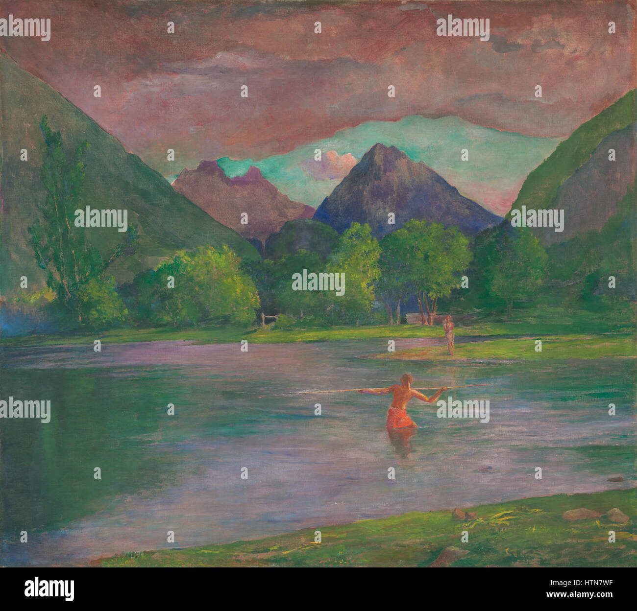 ‘The Entrance to the Tautira River, Tahiti’ portrays a fisherman in ...