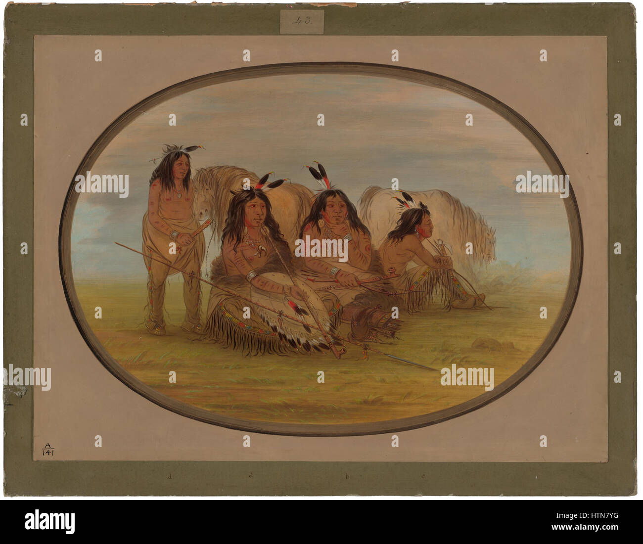 Camanchee Chief with Three Warriors C16496 Stock Photo - Alamy