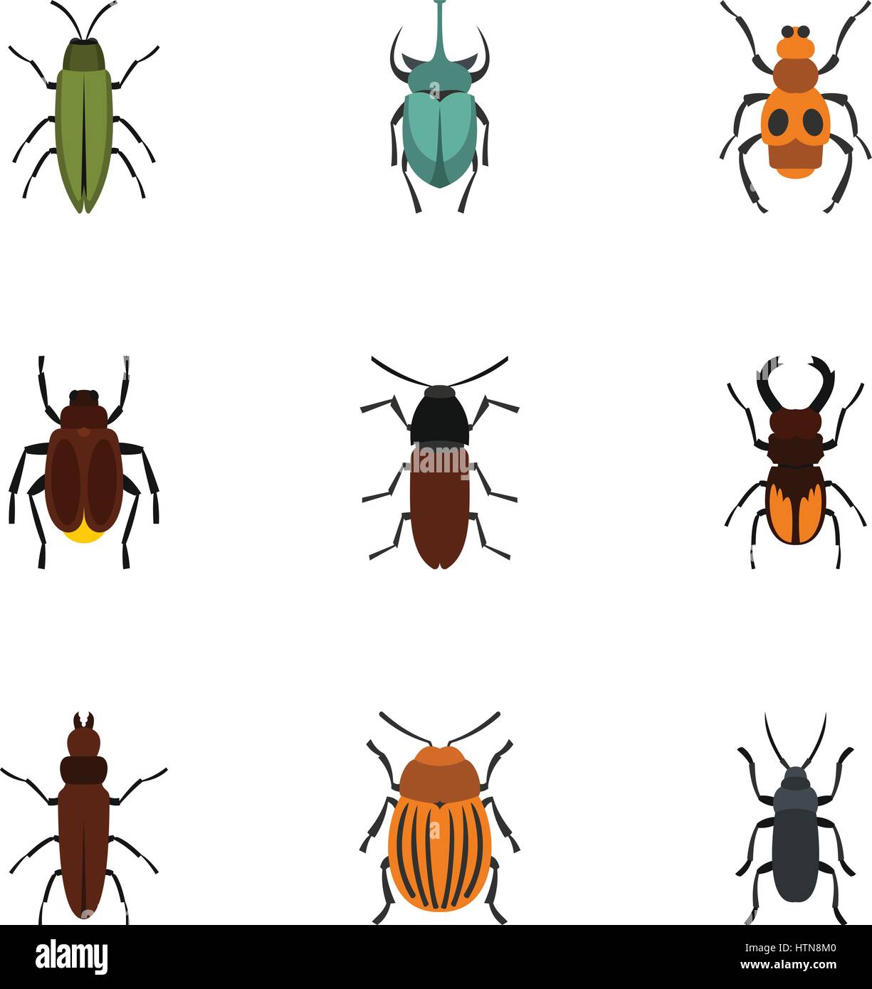 Nature beetle icons set. Flat illustration of 9 nature beetle vector ...