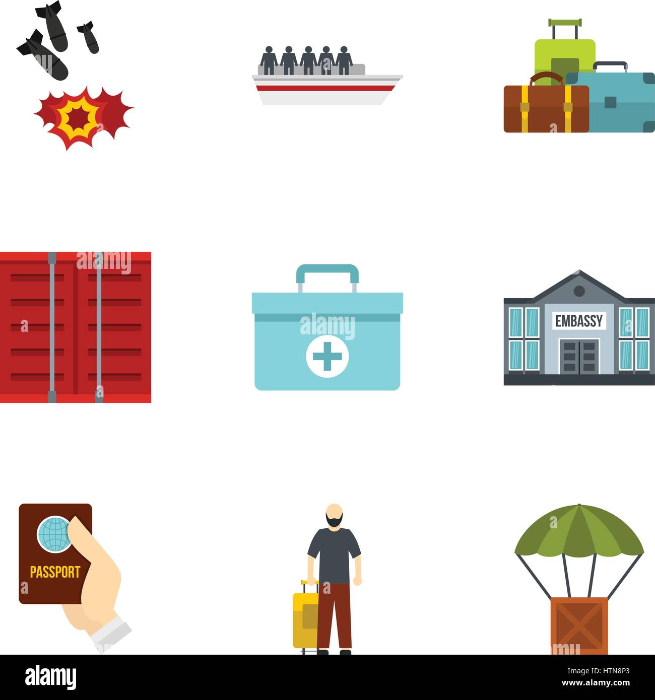 Refugee icons set. Flat illustration of 9 refugee vector icons for web ...
