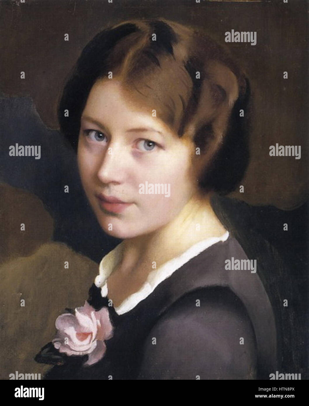 William McGregor Paxton - Girl with a pink rose Stock Photo - Alamy