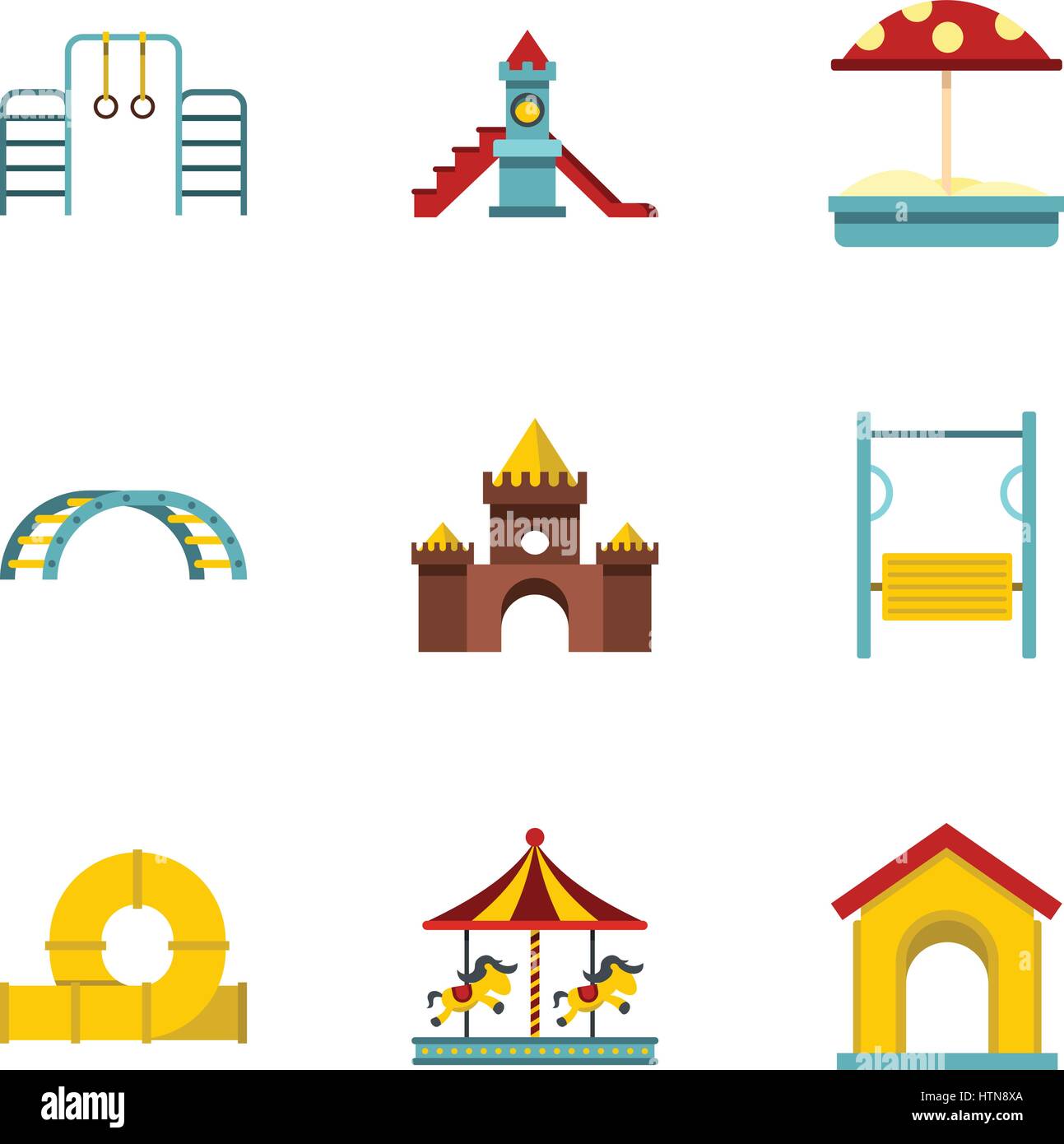 Kids playground icons set. Flat illustration of 9 kids playground ...
