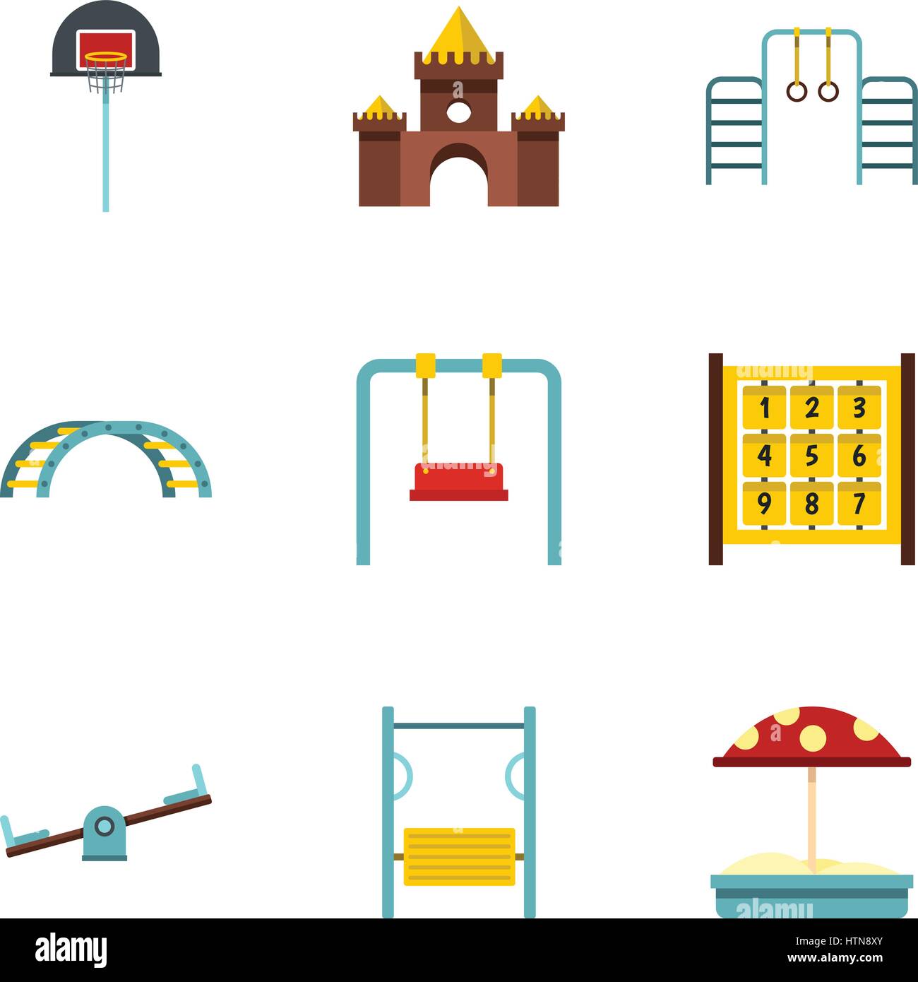 Kindergarten playground icons set. Flat illustration of 9 kindergarten ...