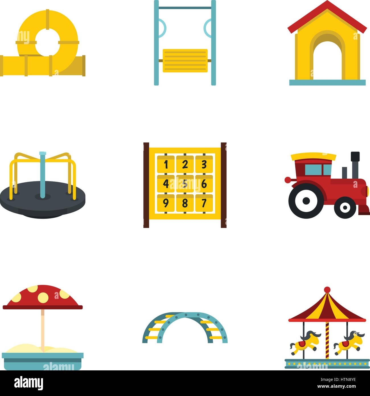Modern children playground icons set. Flat illustration of 9 modern ...