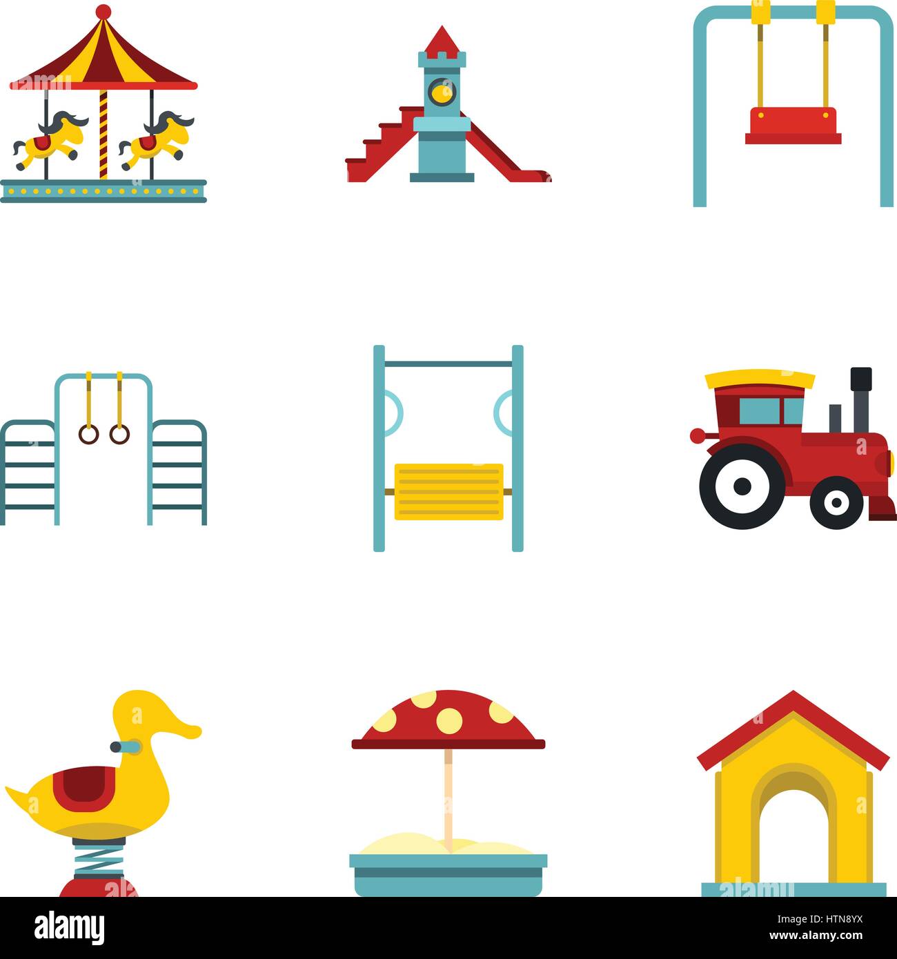 Children playing elements icons set. Flat illustration of 9 children ...