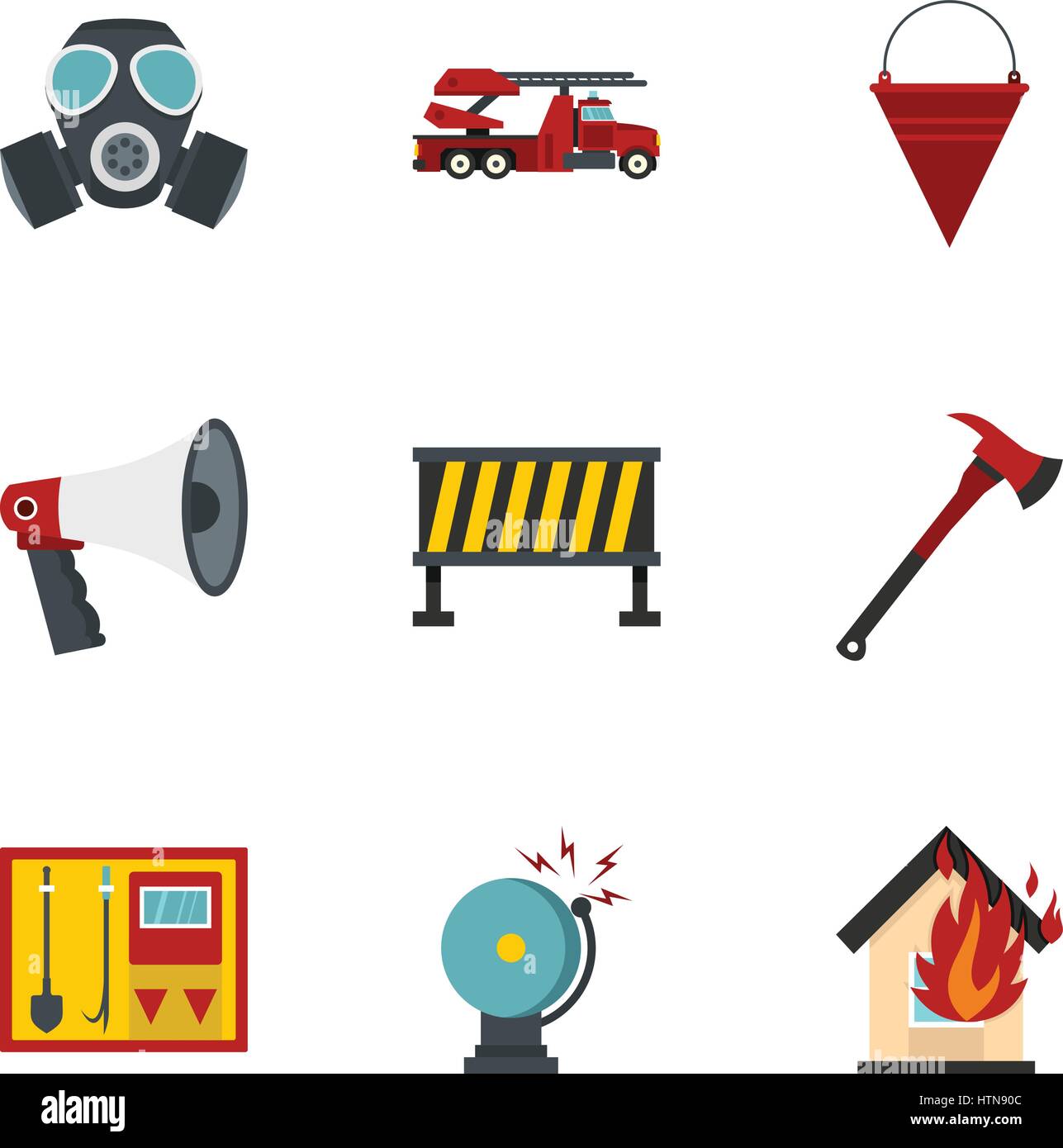 Fire emergency icons set. Flat illustration of 9 fire emergency vector ...