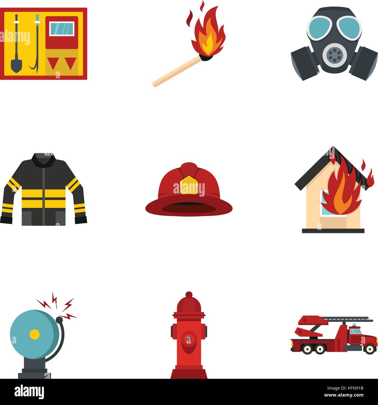 Useful fire serivice icons set. Flat illustration of 9 useful fire ...