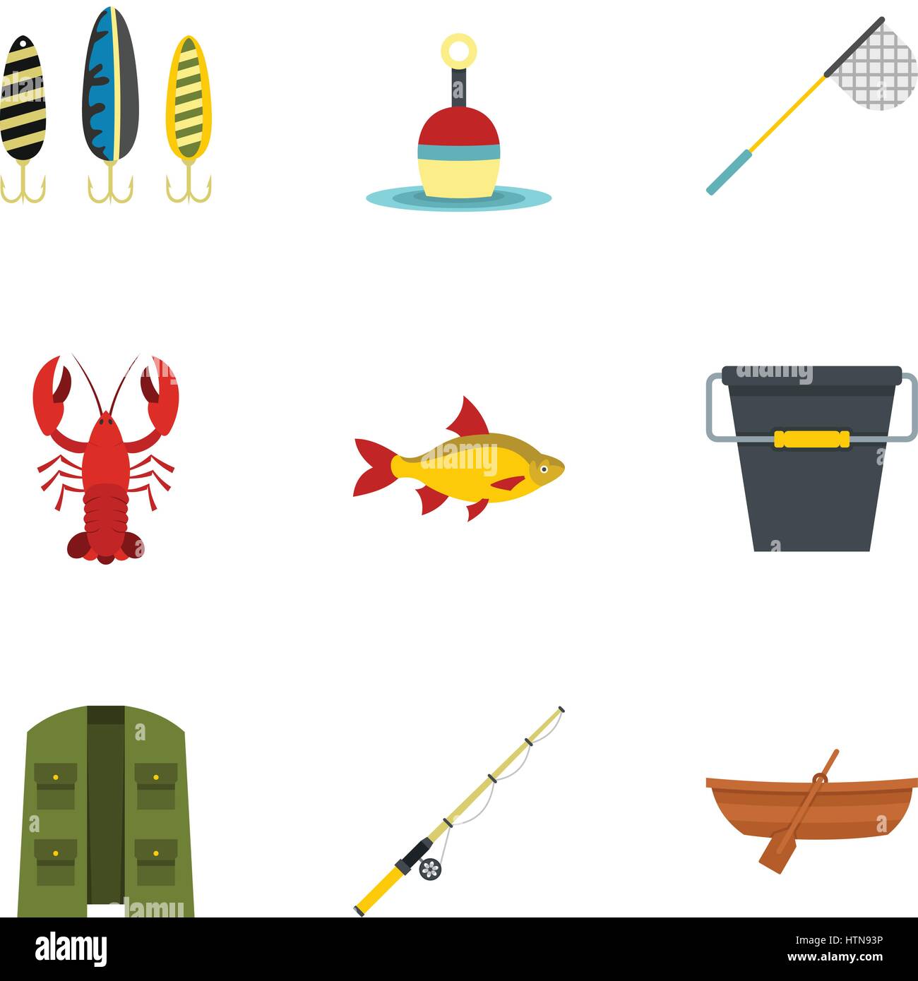 Fisheries icons set. Flat illustration of 9 fisheries vector icons for ...
