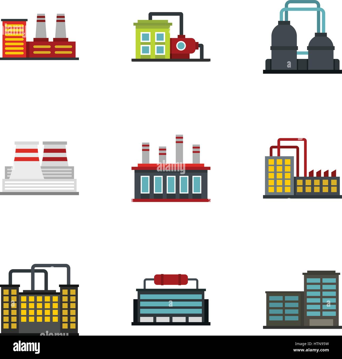 Manufacturing plant icons set. Flat illustration of 9 manufacturing ...