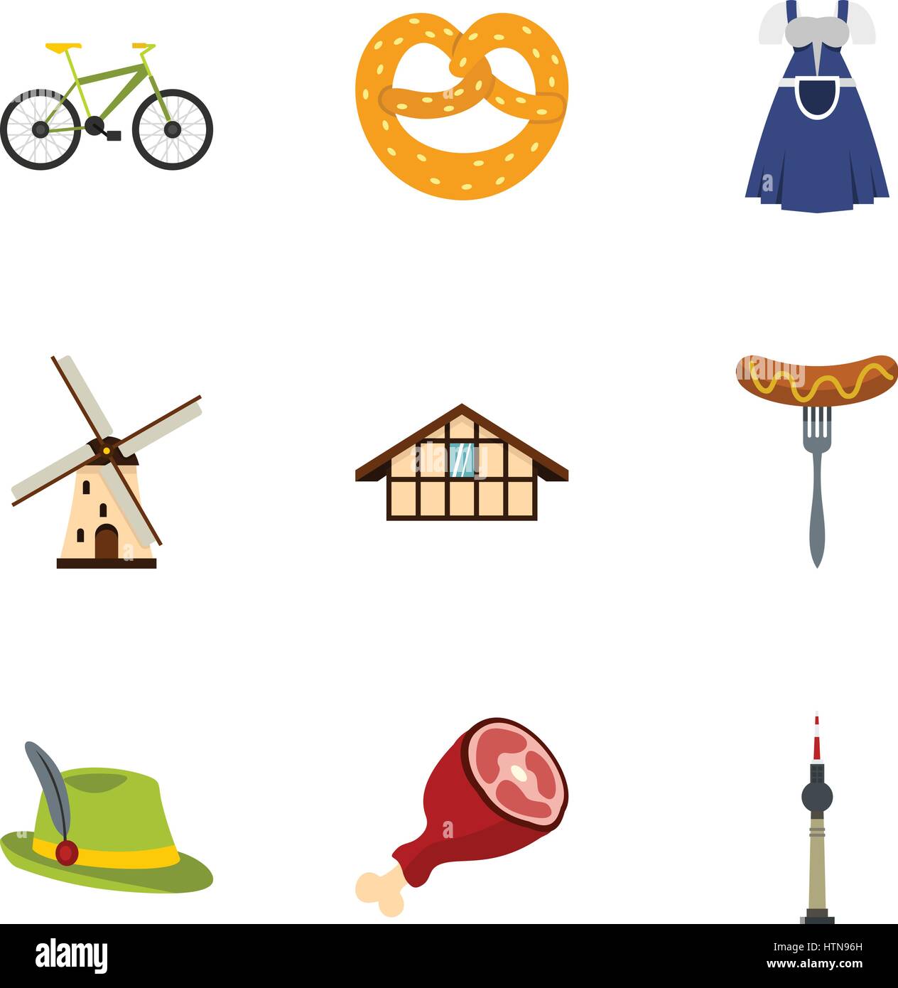 Culture features of Germany icons set. Flat illustration of 9 culture ...