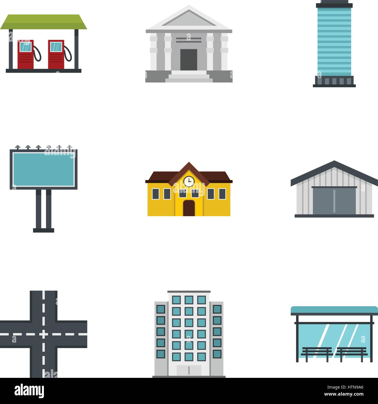 Urban infrastructure icons set. Flat illustration of 9 urban ...
