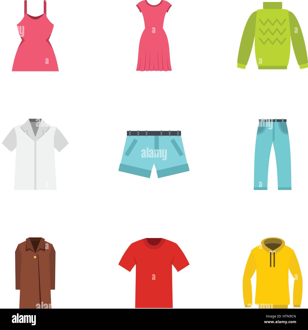 Clothing icons set. Flat illustration of 9 clothing vector icons for ...