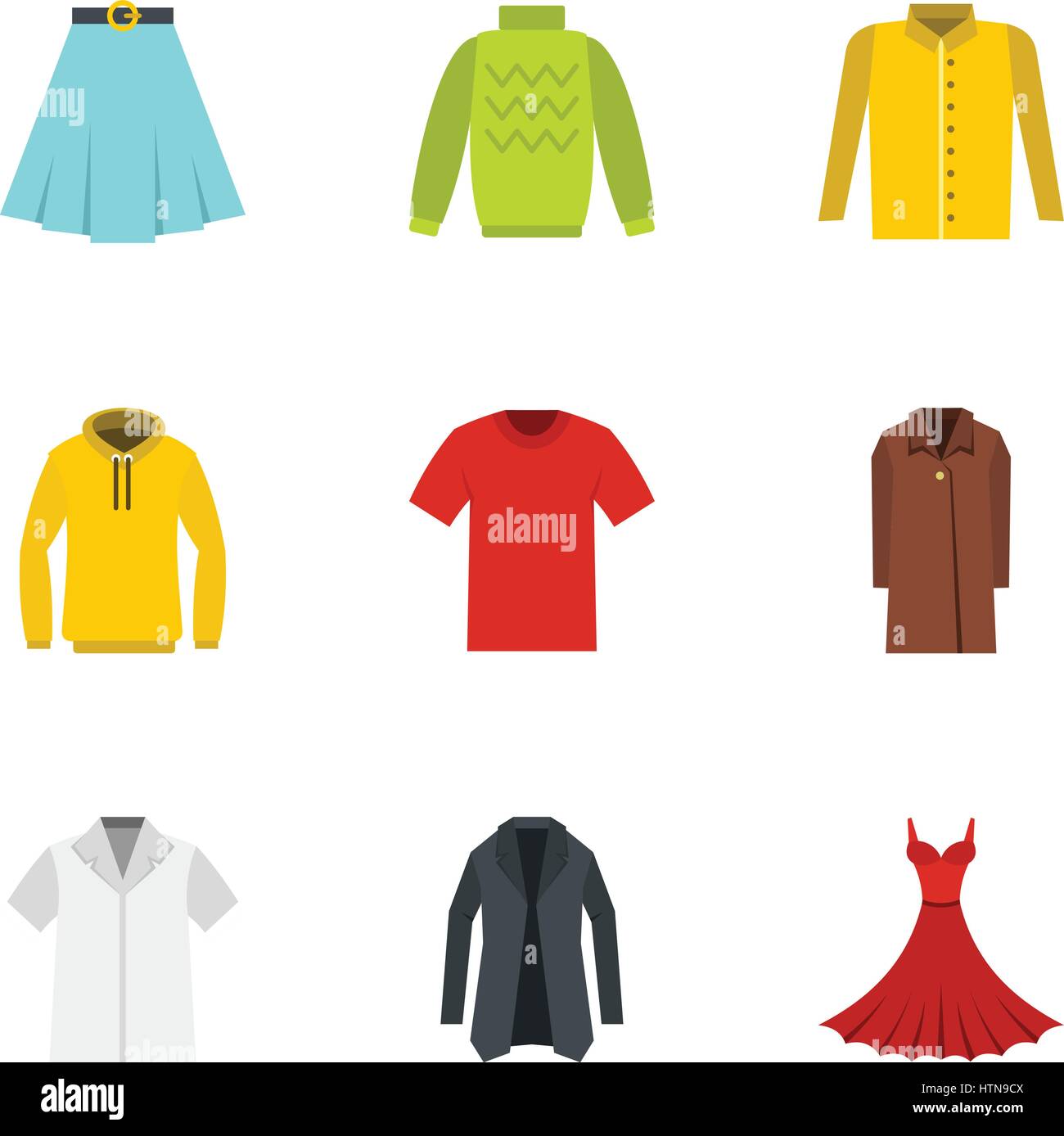 Different clothes icons set. Flat illustration of 9 different clothes ...
