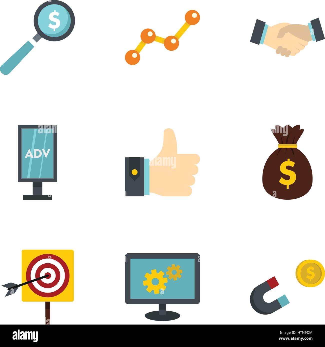 Business company icons set. Flat illustration of 9 business company ...