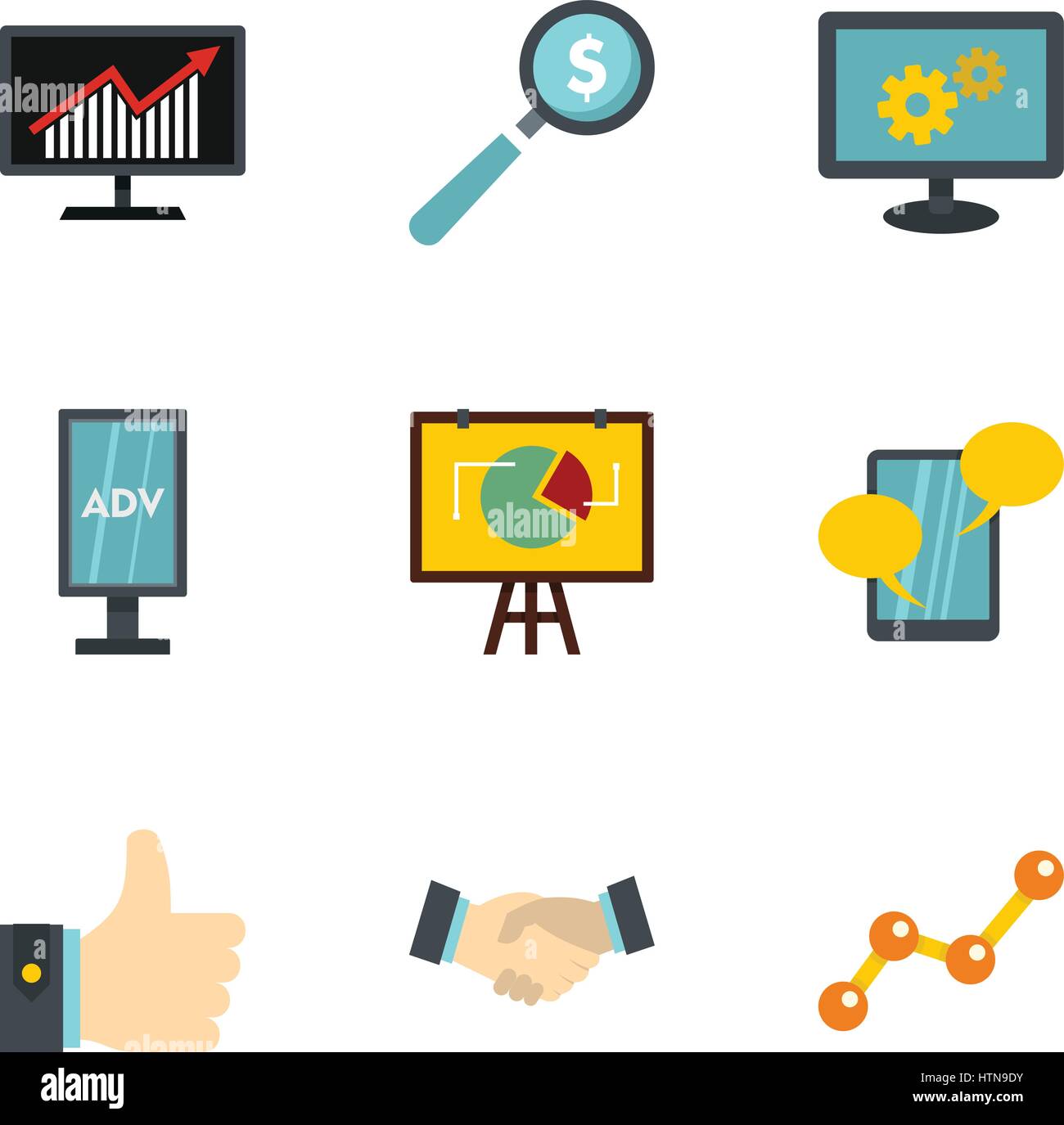 Advertising elements icons set. Flat illustration of 9 advertising ...