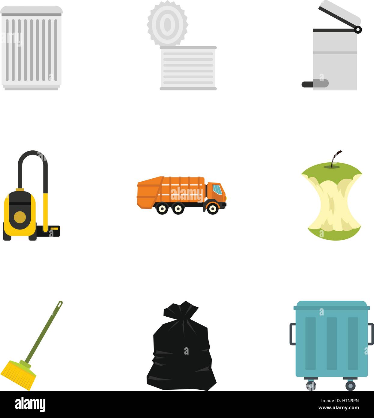 Waste icons set. Flat illustration of 9 waste vector icons for web ...