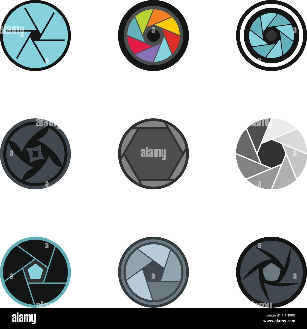 Camera aperture icons set. Flat illustration of 9 camera aperture vector icons for web Stock ...