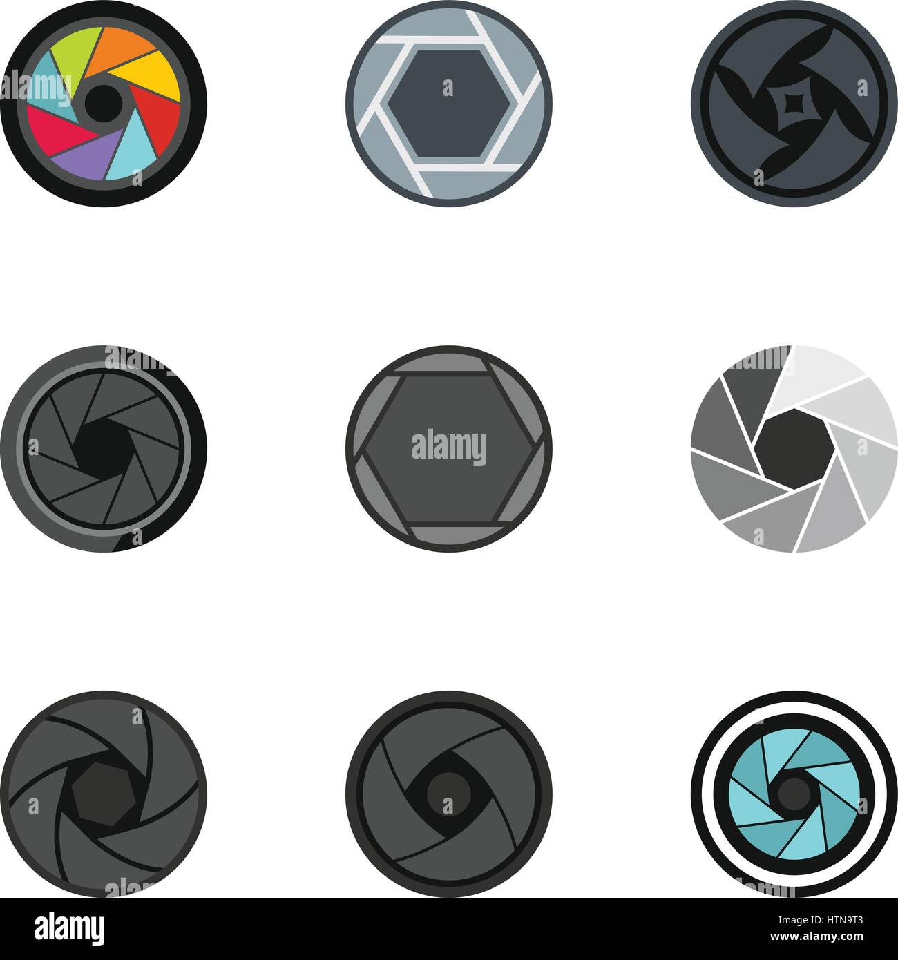 Camera shutter icons set. Flat illustration of 9 camera shutter vector icons for web Stock ...