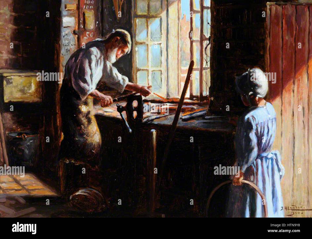 This artwork, 'The Blacksmith,' depicts an interior scene of a ...