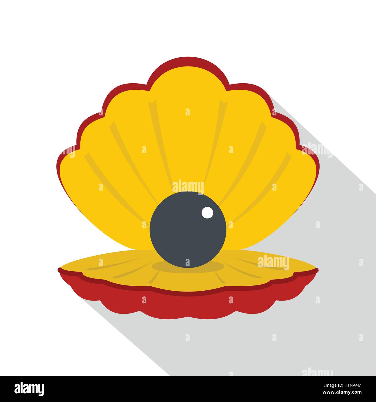 Black pearl in a sea shell icon. Flat illustration of black pearl in a ...