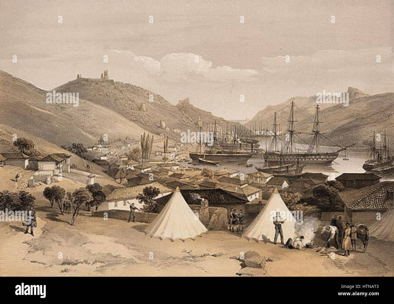 The painting captures the dramatic view of Balaklava, a harbor town in ...