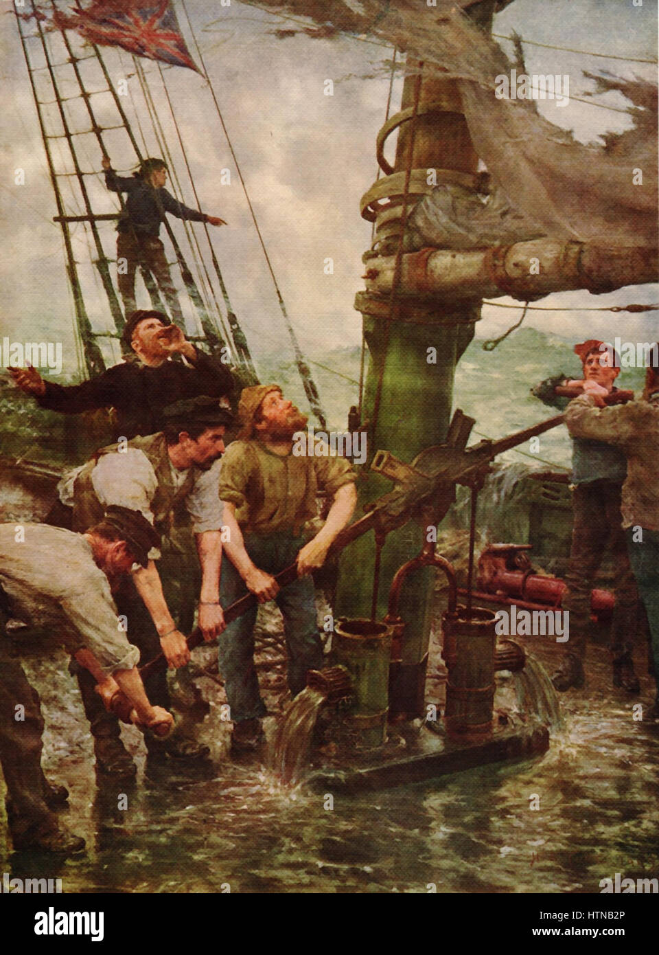*All Hands To The Pump* is a historical painting illustrating the ...