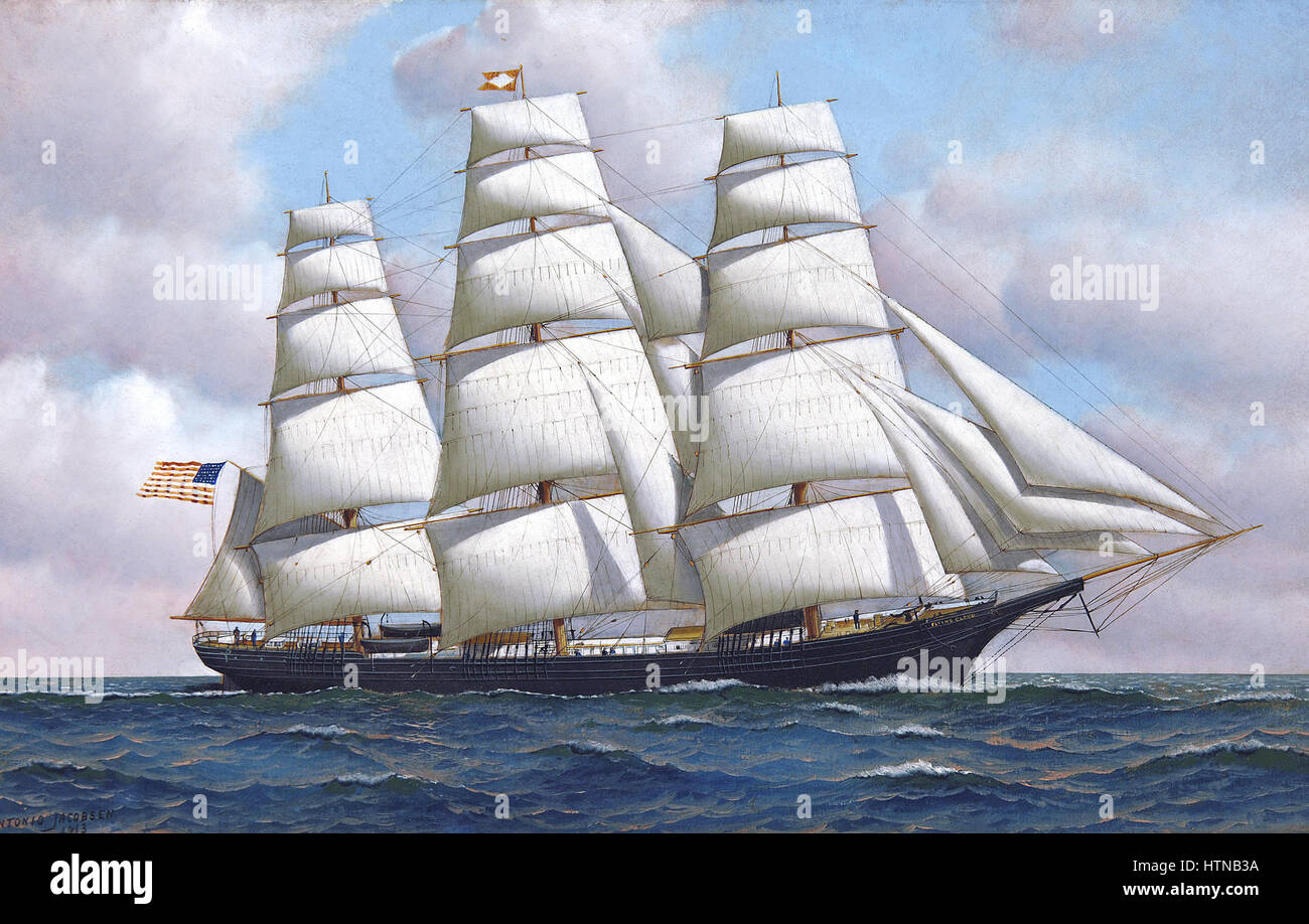 Antonio Jacobsen - The American clipper ship Flying Cloud at sea under ...