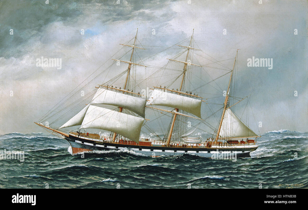 Antonio Jacobsen’s painting of the Norwegian Bark Superb shows the ship ...